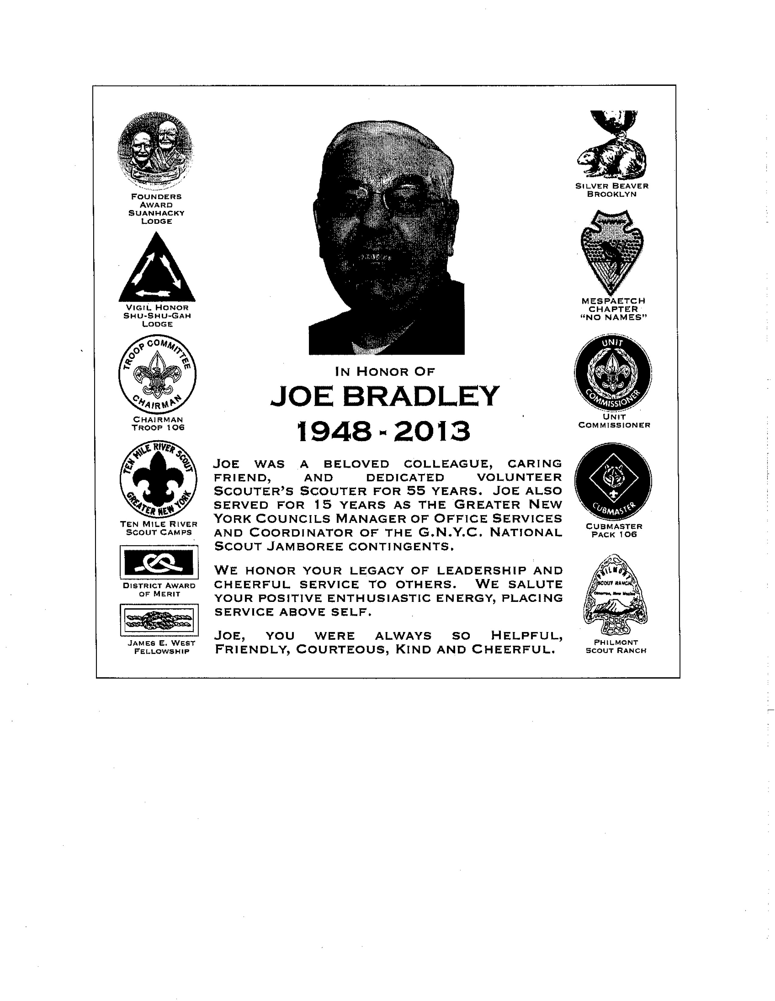 Joe Bradley TMR Hall of Fame | BSA Troop 106